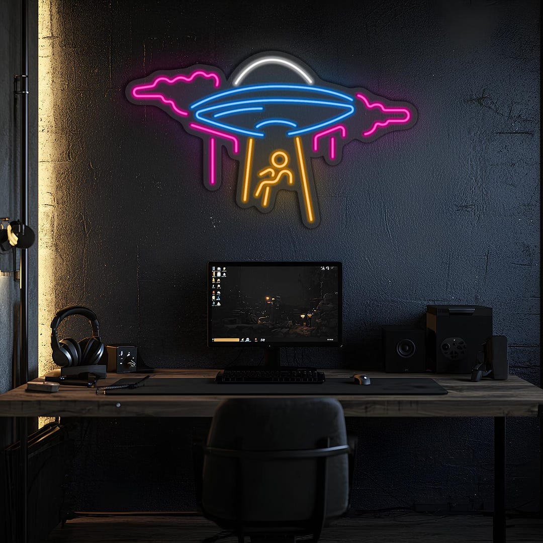 UFO Plexi Neon Sign, UFO Neon Wall Art, UFO Neon Sign, Neon Wall Art ...