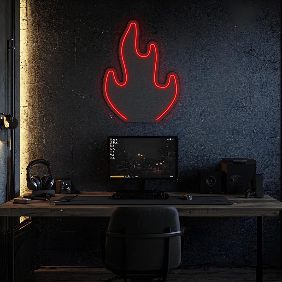 Fire Emoji Plexi Neon Sign, Fire Emoji Neon Wall Art, Neon Wall Art ...
