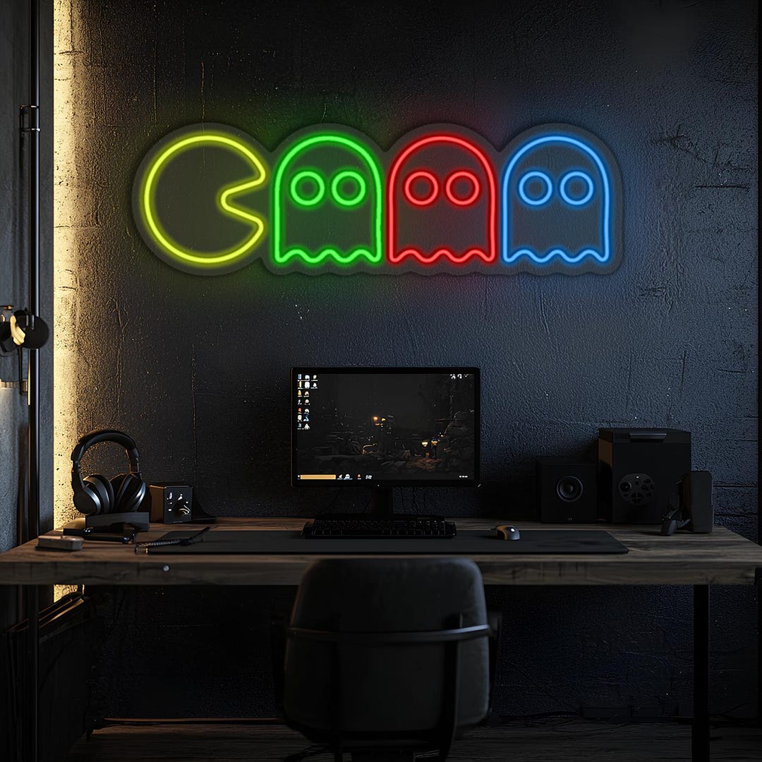 Pac-man Plexi Neon Sign, Pac-man Neon Wall Art, Neon Wall Art, Neon ...