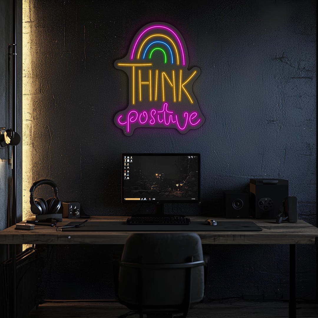 Think Positive Plexi Neon Sign, Motivational Neon Wall Art, Neon Wall ...