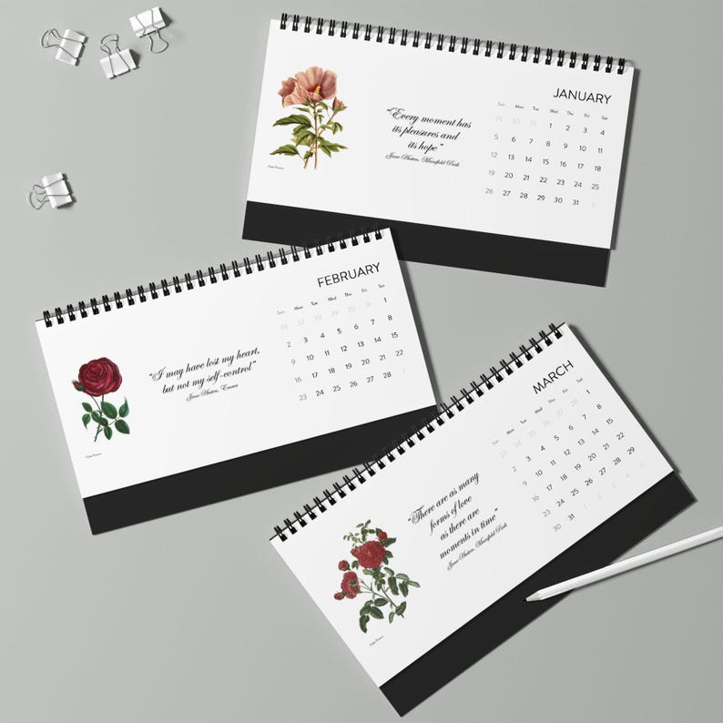Desktop Calendar - Jane Austen Quotes With Vintage Flowers - Etsy