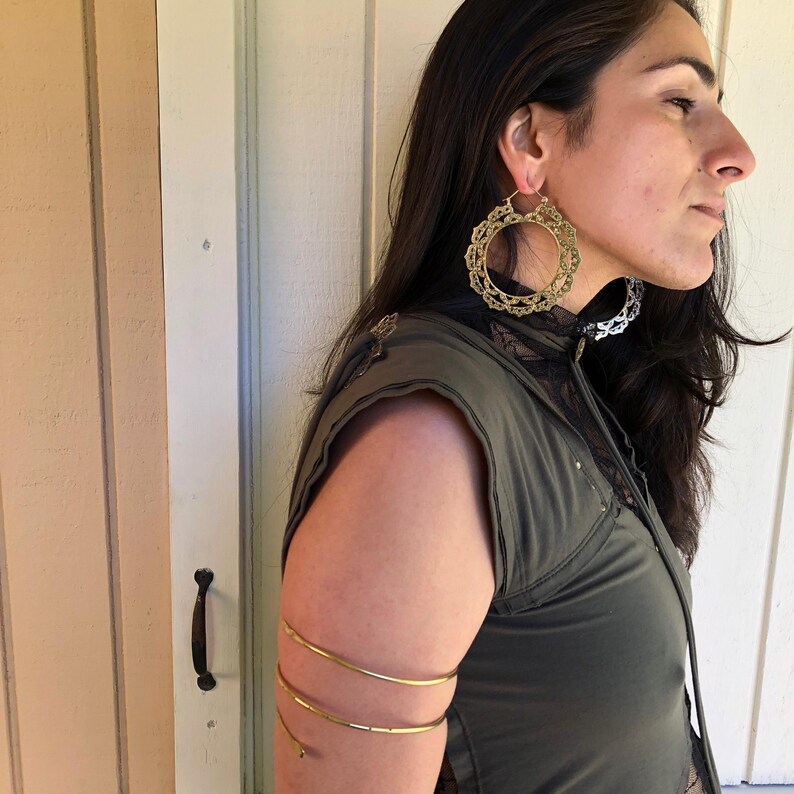Brass Upper Arm Cuff / Spiral Armband Bracelet / Boho Tribal Arm ...