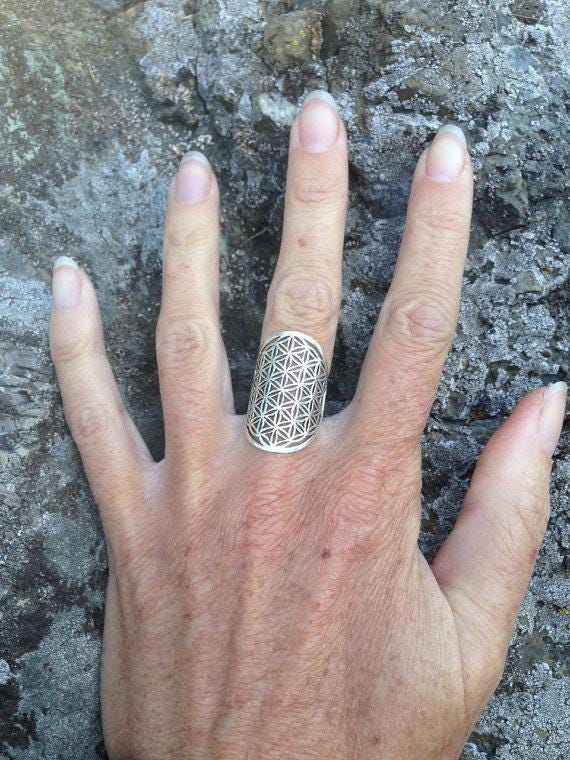 Sterling Silver Flower of Life Ring / Sacred Geometry Ring / Women or ...