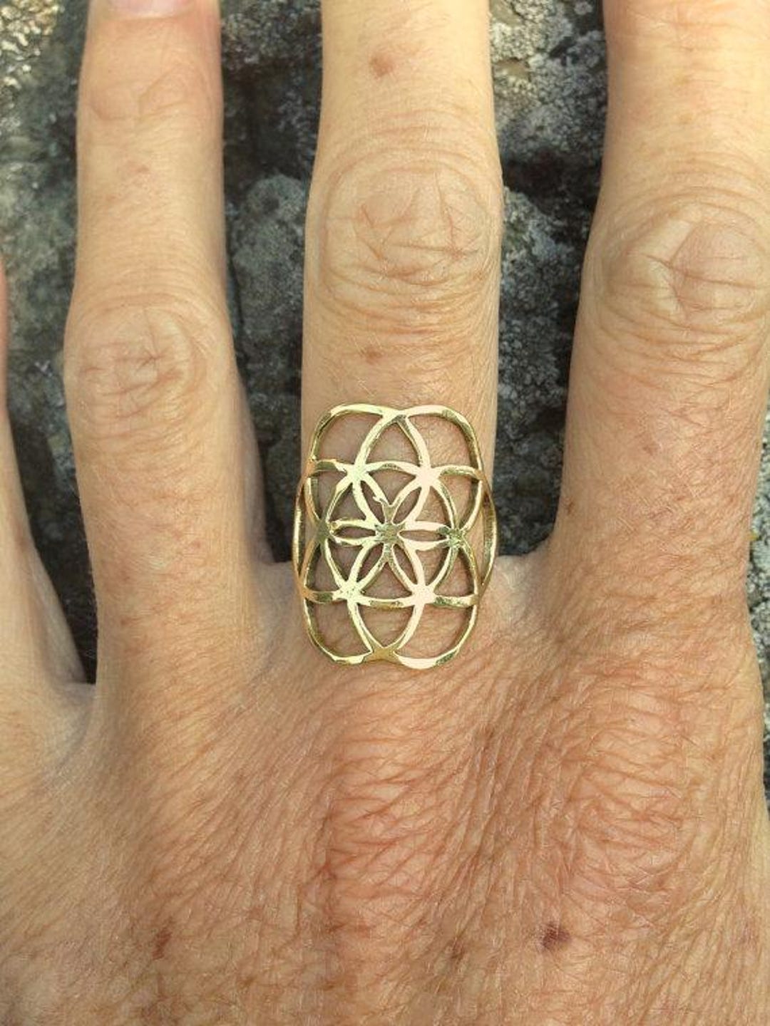 Brass Petite Seed of Life Ring / Gold Flower of Life Sacred Geometry ...