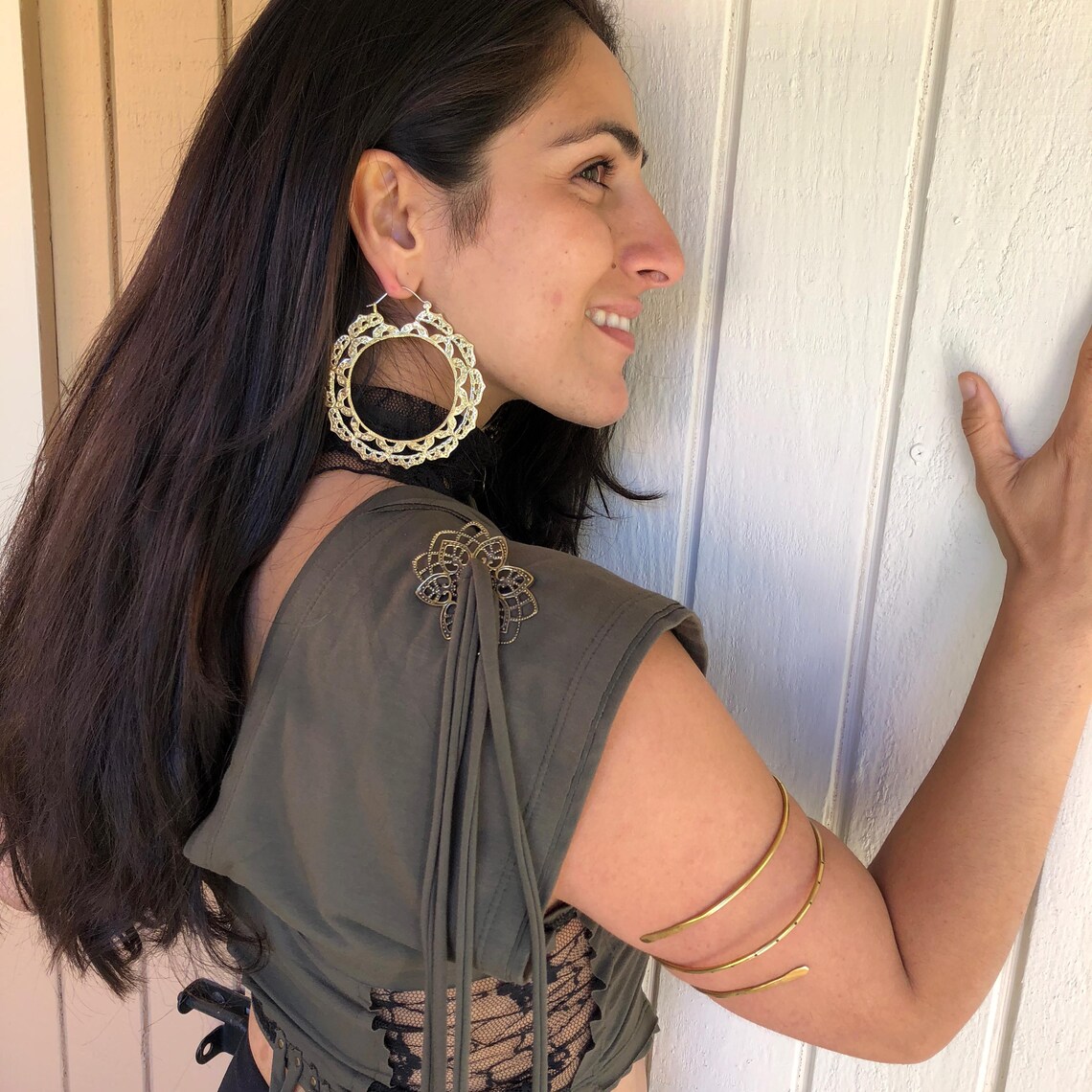 Brass Upper Arm Cuff / Spiral Armband Bracelet / Boho Tribal Arm ...