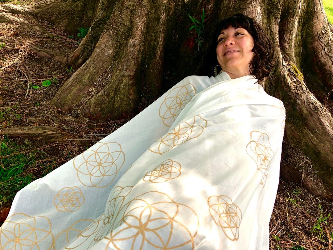 Ivory Seed of Life Scarf / Sacred Geometry Bridal Shawl or Meditation ...