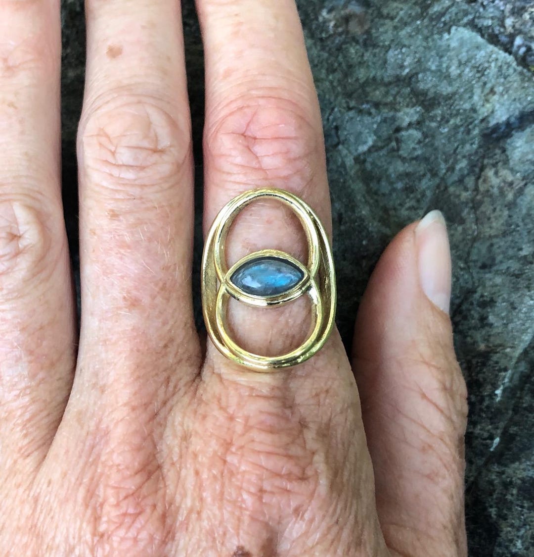 Brass Vesica Piscis Ring With Labradorite Crystal / Gold Vesica Piscis ...