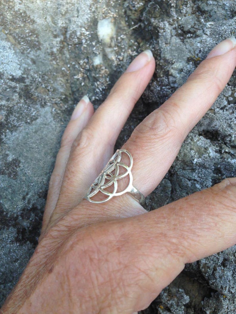 Petite Sterling Silver Seed of Life Ring / Silver Flower of Life Ring ...