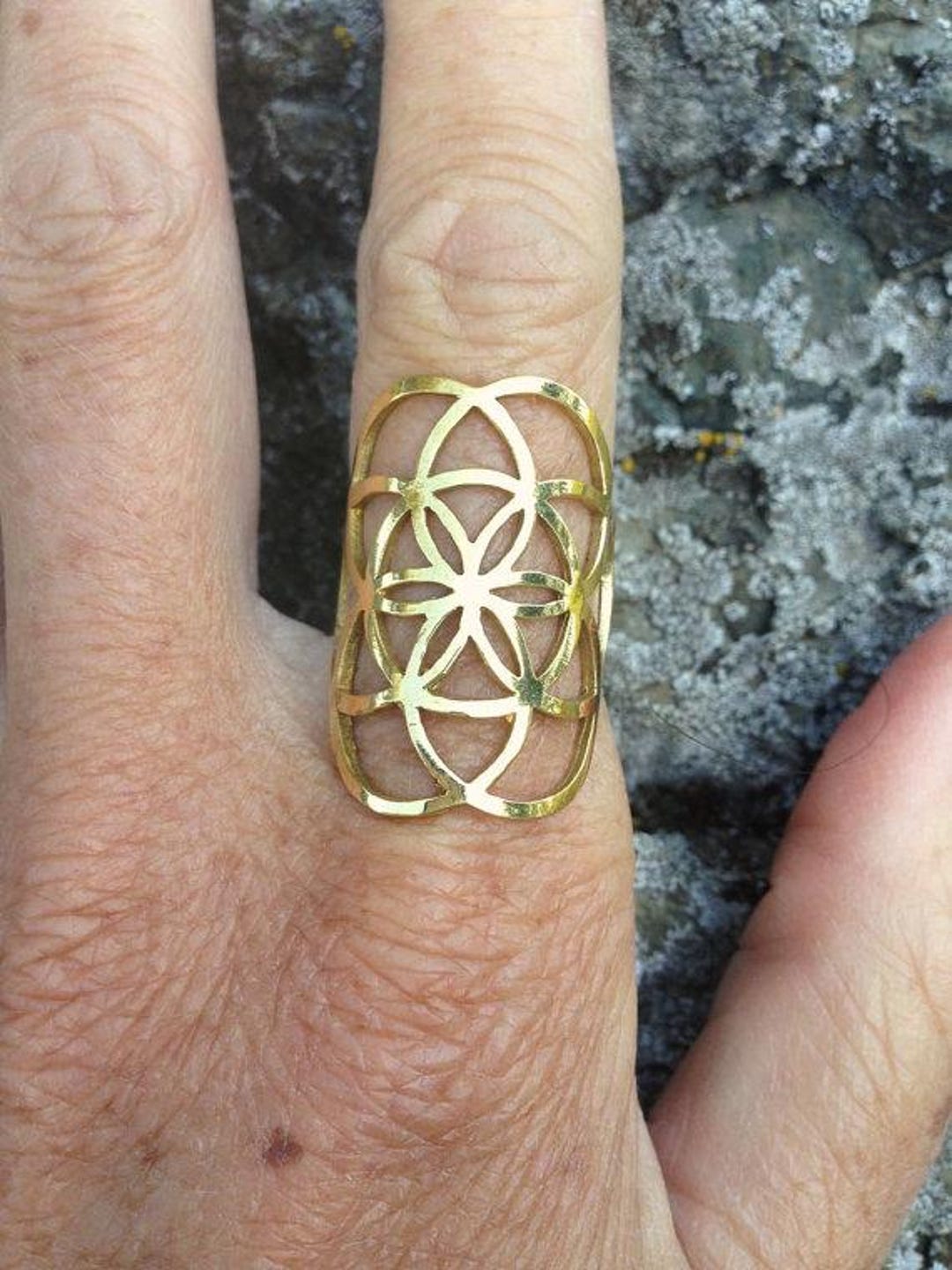 Brass Seed of Life Ring / Sacred Geometry Gold Flower of Life Ring ...