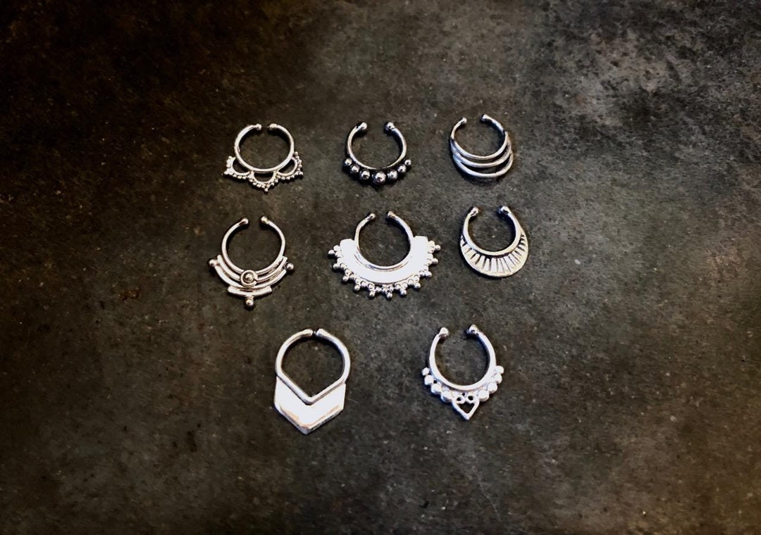 Silver Fake Septum Ring / Faux Septum Jewelry / Sterling Silver Septum ...