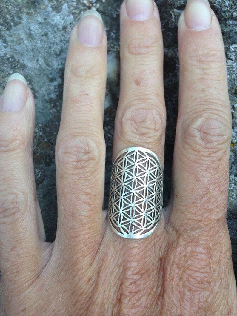 Sterling Silver Flower of Life Ring / Sacred Geometry Ring / Women or ...