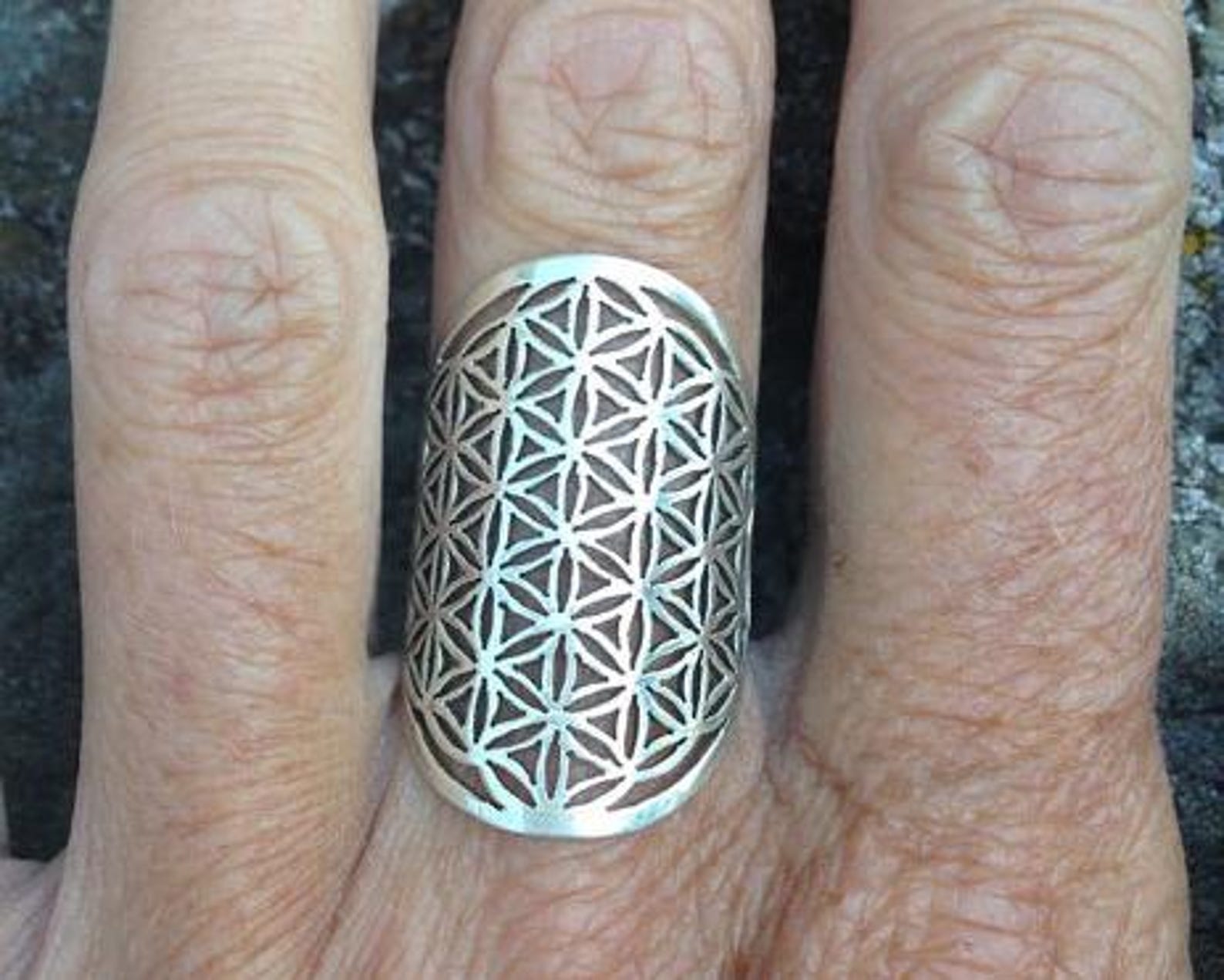 Sterling Silver Flower of Life Ring / Sacred Geometry Ring / Women or ...