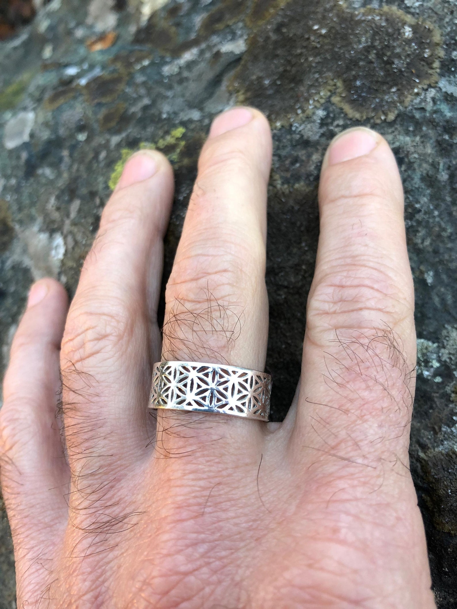 Sterling Silver Flower of Life Ring / Simple Flower of Life Band Ring ...