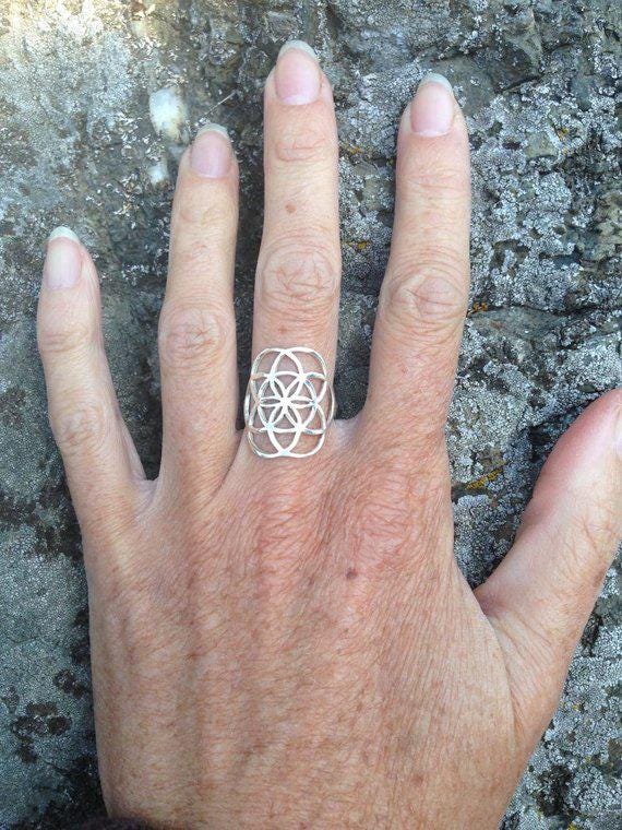 Petite Sterling Silver Seed of Life Ring / Silver Flower of Life Ring ...