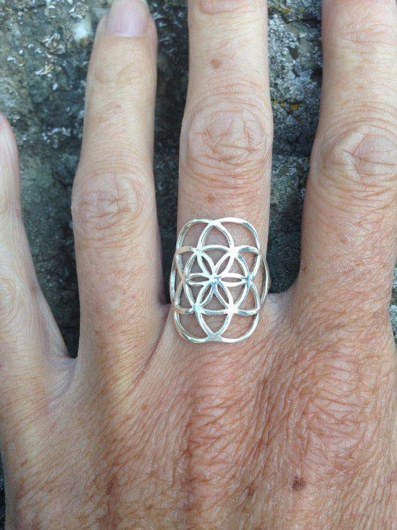 Petite Sterling Silver Seed of Life Ring / Silver Flower of Life Ring ...