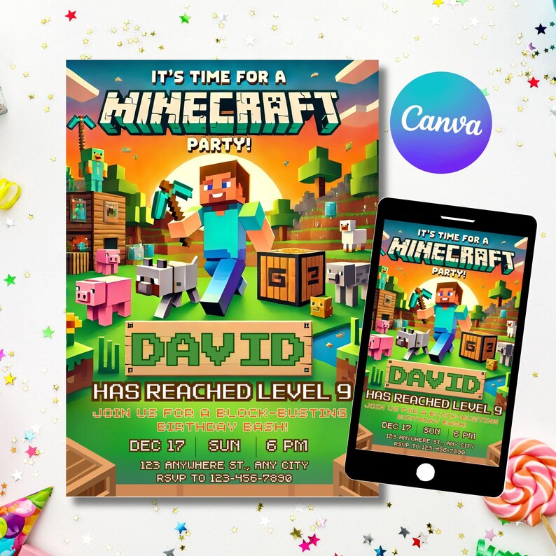 Minecrafter Birthday Invitation, Minecrafter Party, Creeper Invite ...