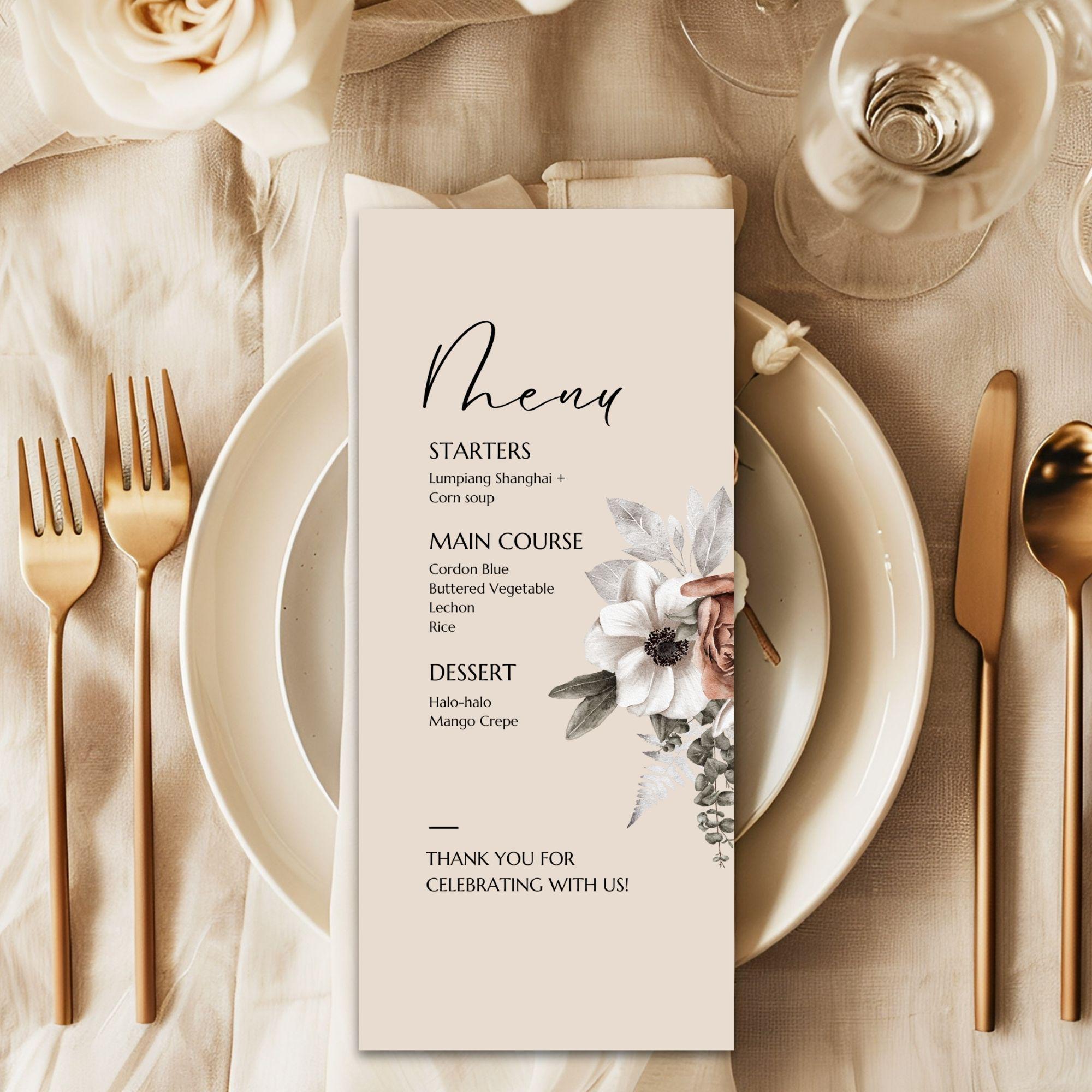 Floral Wedding Bar Menu Template, Printable Eat Wedding Card, Boho ...