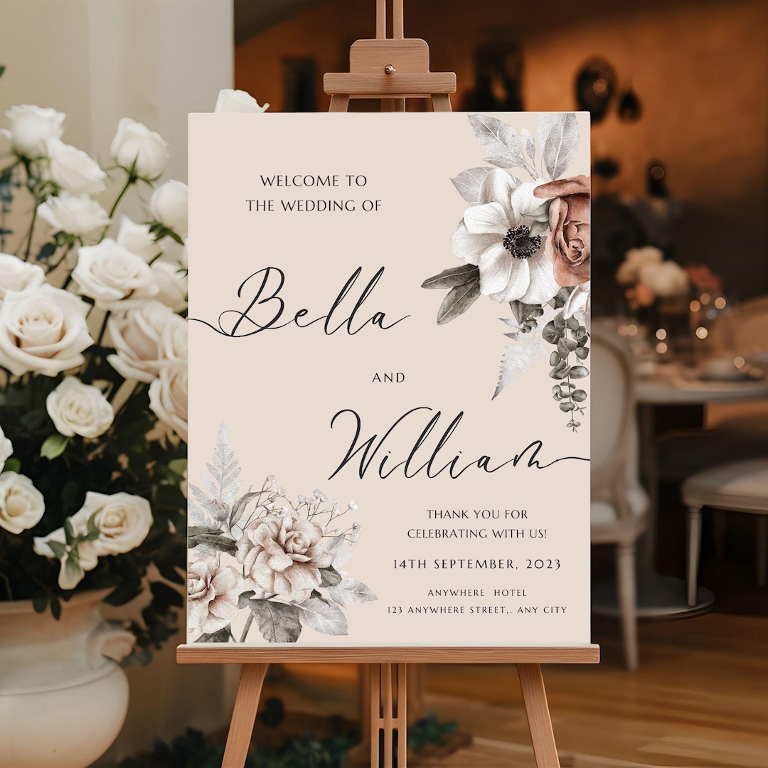 Floral Themed Wedding Welcome Sign, Flowers Welcome Sign Template ...