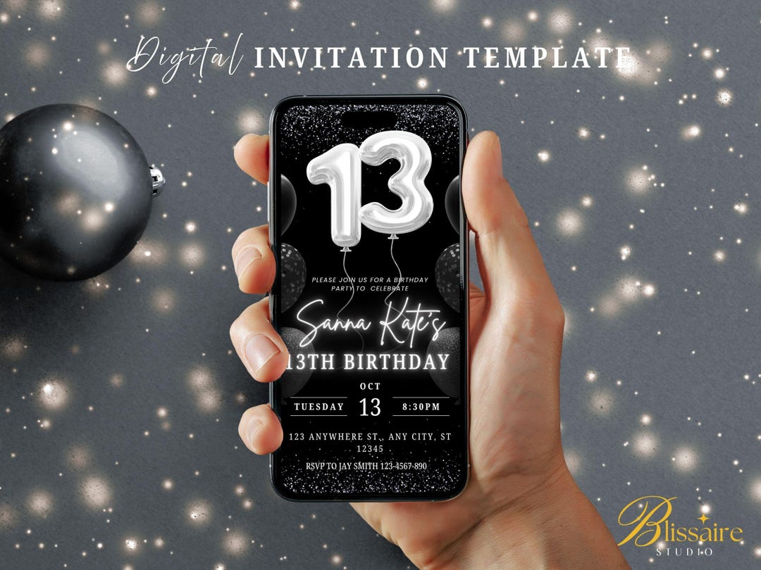 Modern Minimalist 13th Birthday Party Invitation 13th Glam Dinner Party ...