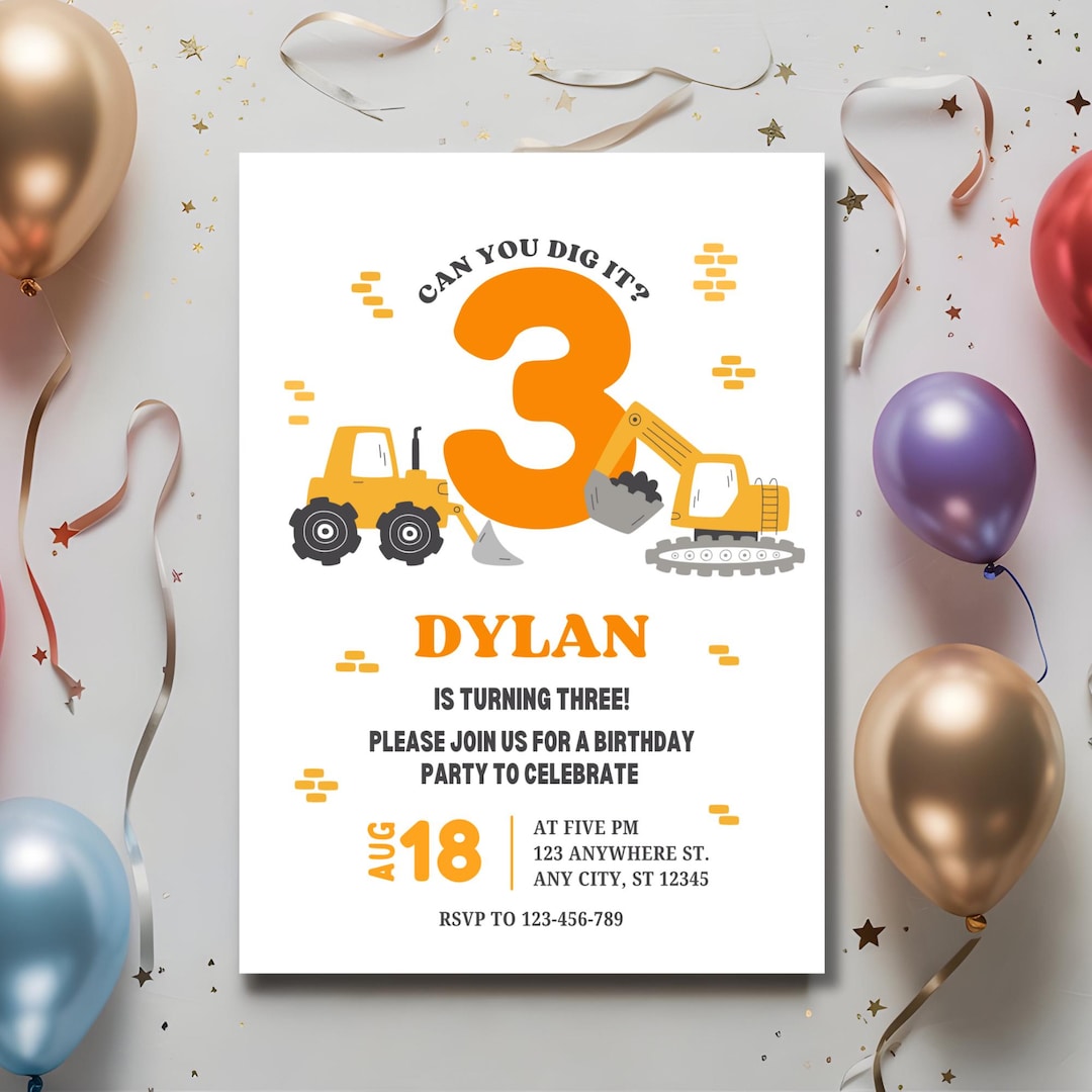 Editable Construction Birthday Invitation, Instant Download Trucks ...