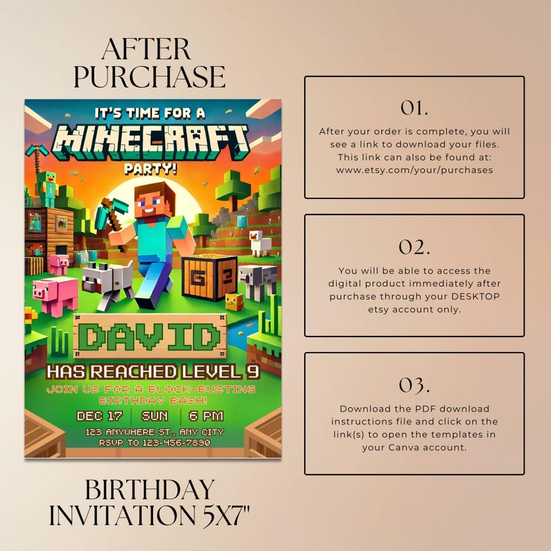Minecrafter Birthday Invitation, Minecrafter Party, Creeper Invite ...