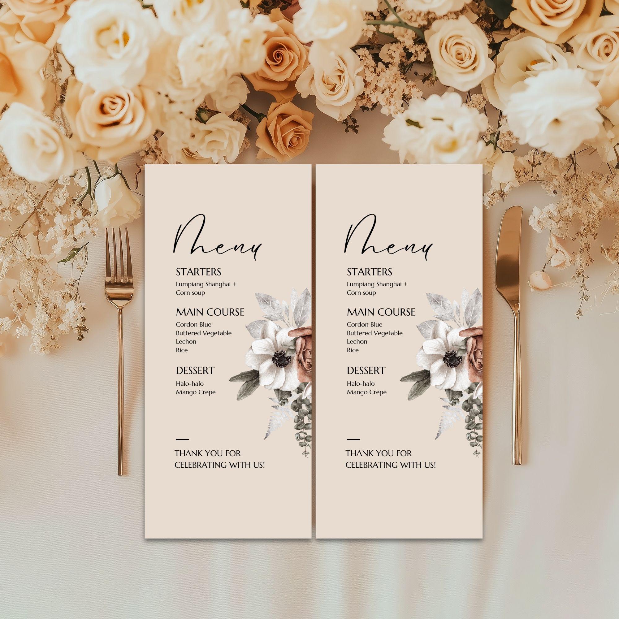 Floral Wedding Bar Menu Template, Printable Eat Wedding Card, Boho ...