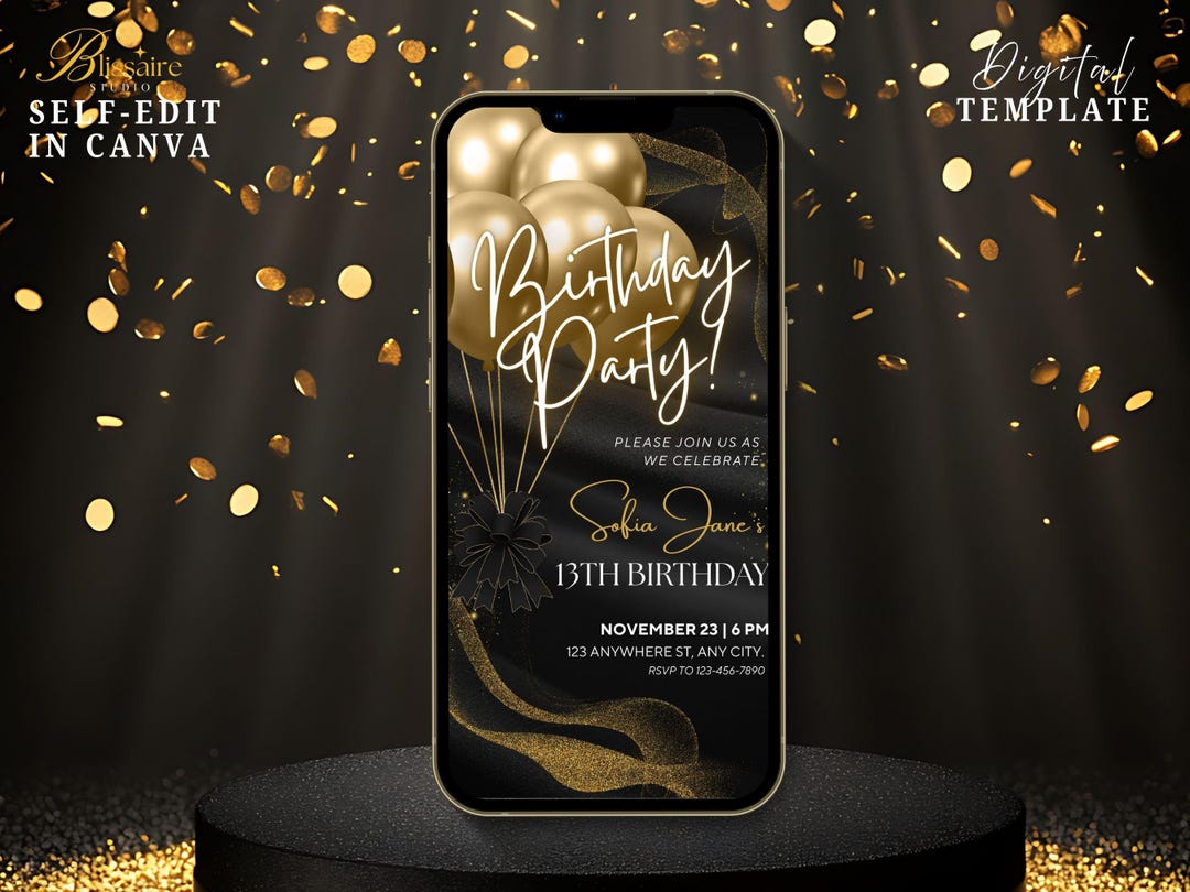 Digital Birthday Party Invitation Birthday Celebration Invite Elegant ...