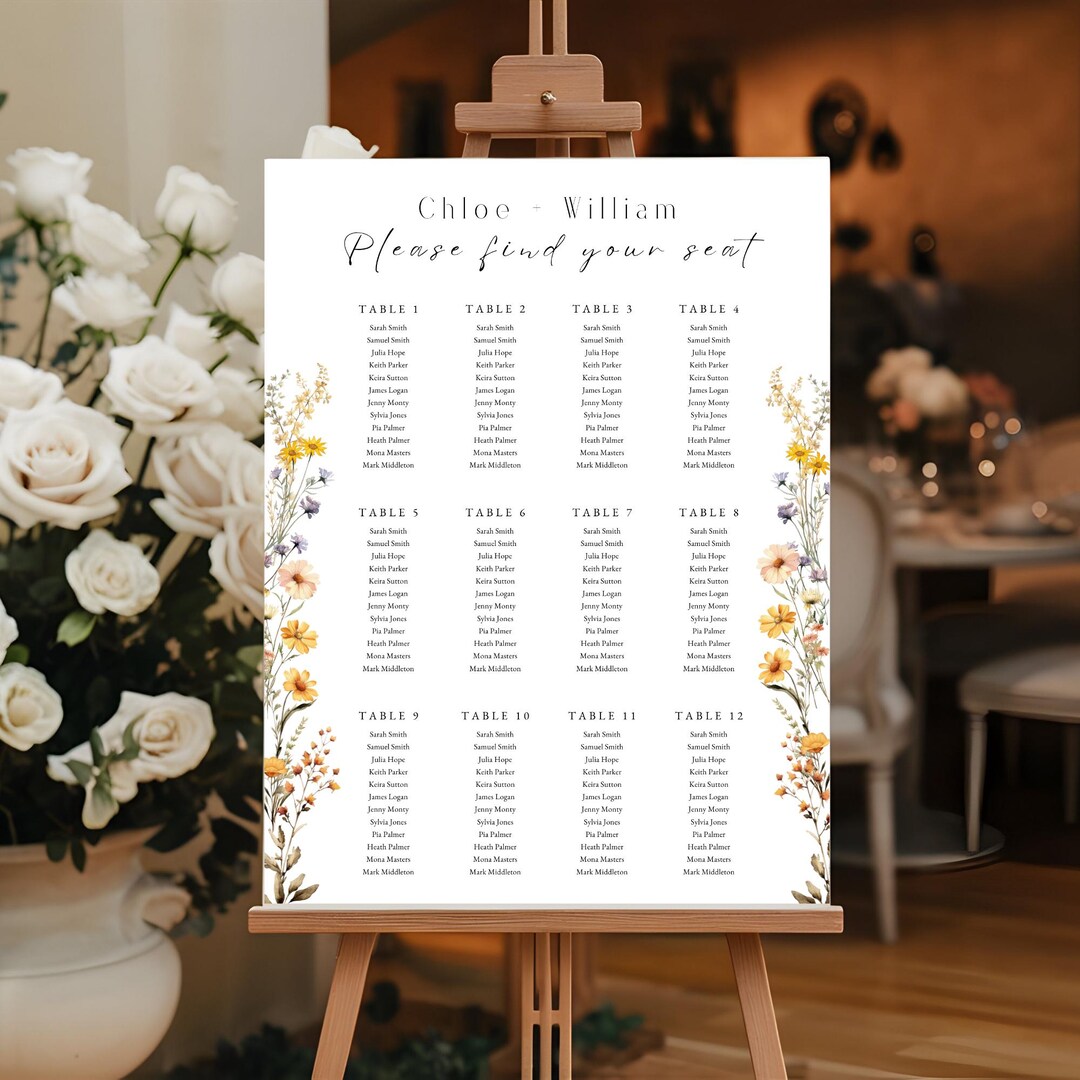 Wildflowers Wedding Seating Chart Template INSTANT DOWNLOAD Modern ...