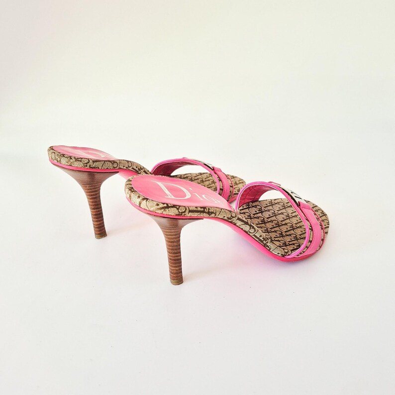 DIOR Vintage 2000s by Galliano Pink Brown Monogram Mule Heels Slides ...