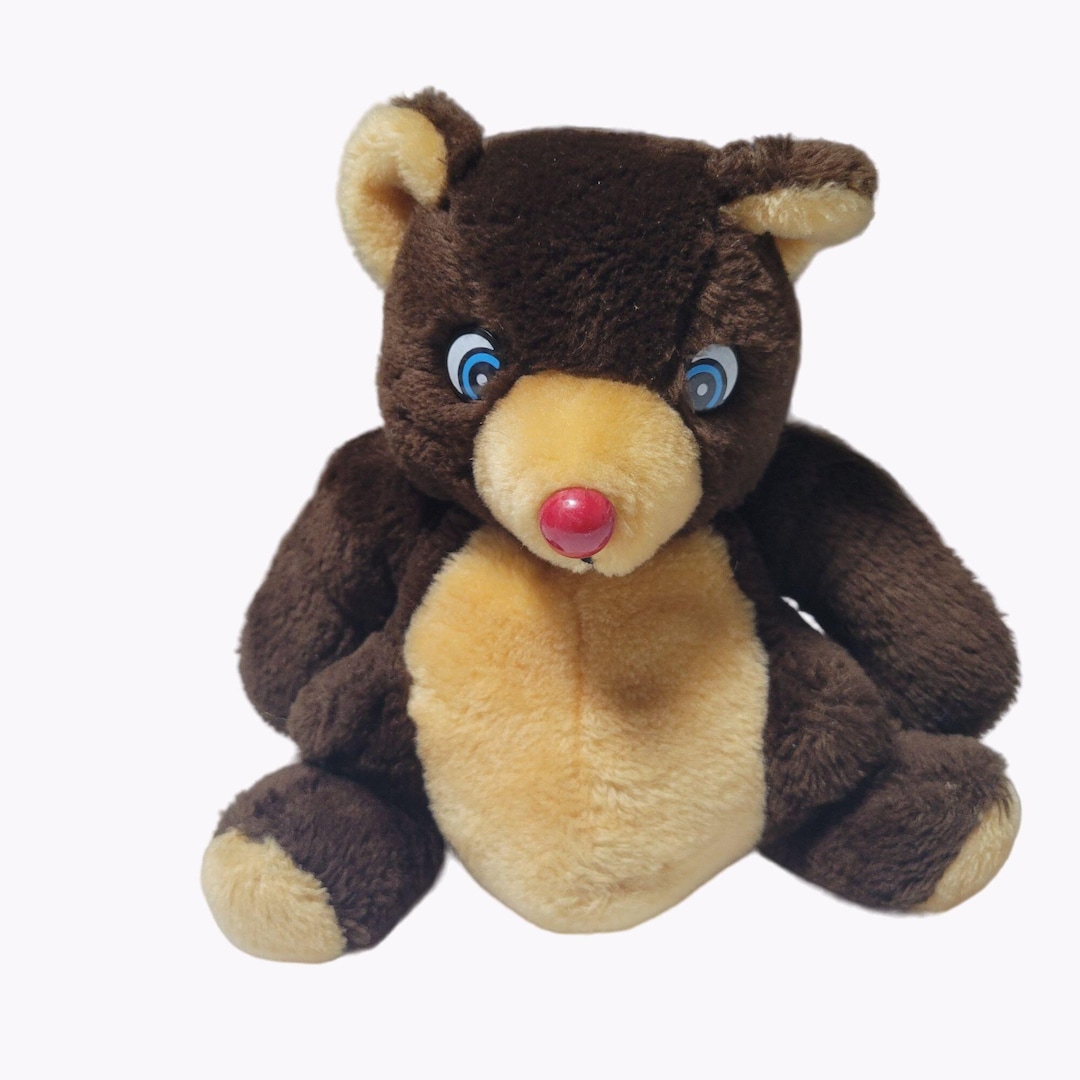 Vintage Nanco Teddy Bear 9 Inch Plush Brown Red Nose Stuffed Animal Toy ...