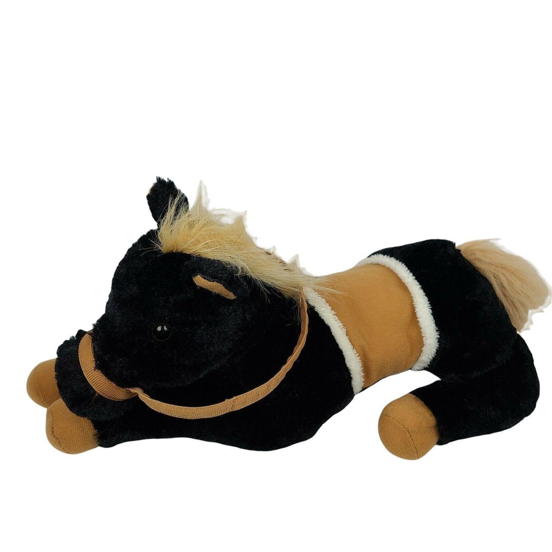 Vintage Racehorse 17 Inch Plush Horse Stallion Black Stuffed Animal ...