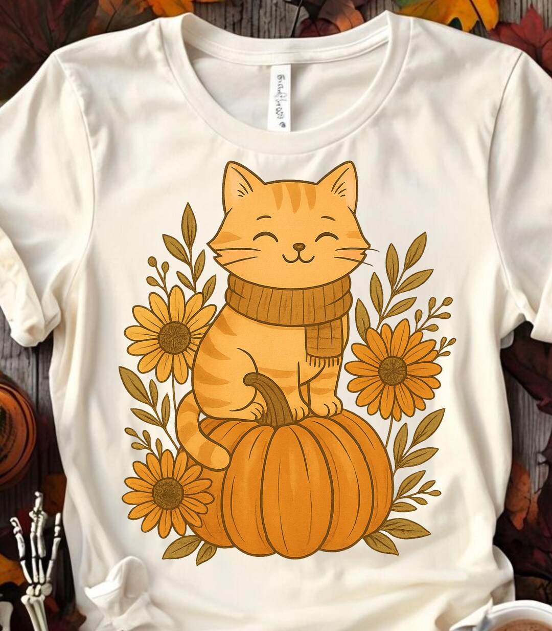 Autumn Cat on Pumpkin PNG, Cute Fall Cat Clipart With Sunflowers, Cozy ...