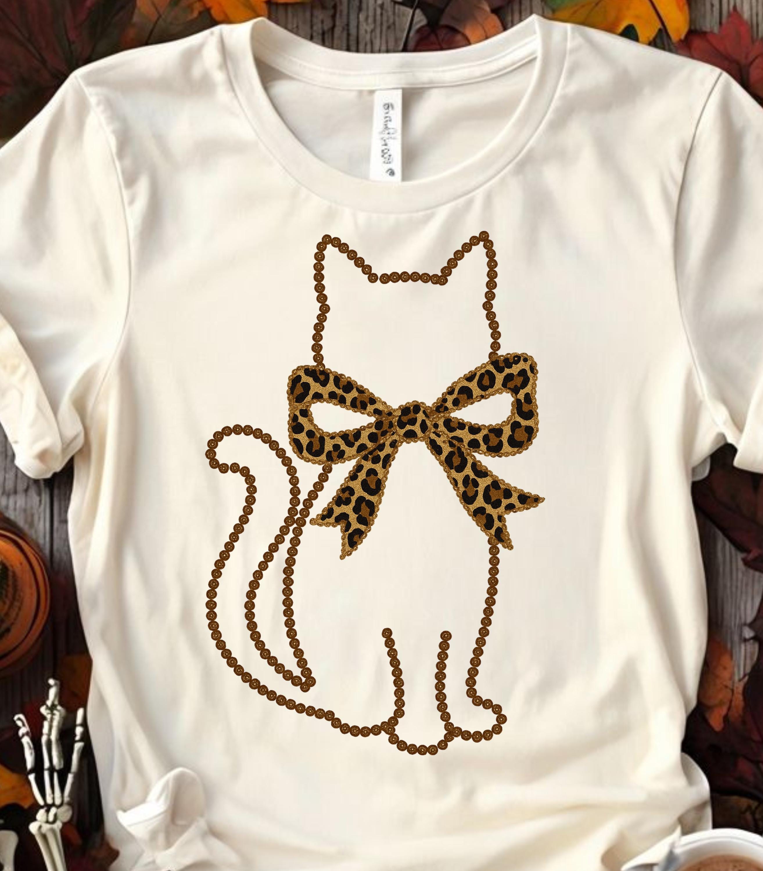 Leopard Print Cat PNG, Wild Cat Silhouette Clipart With Leopard Bow ...