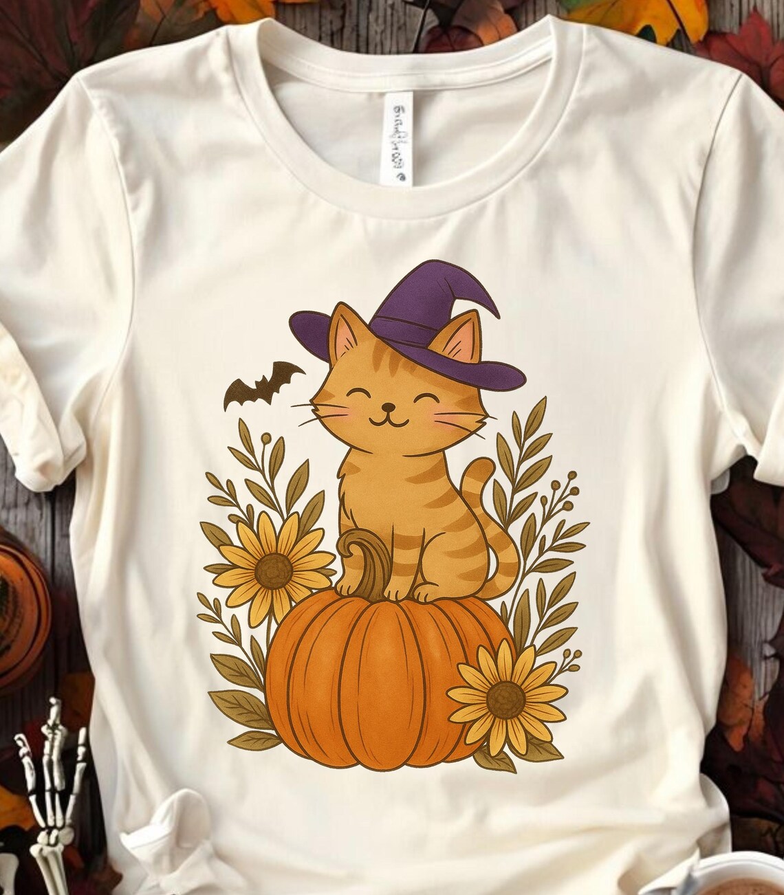 Halloween Cat PNG With Witch Hat, Cozy Pumpkin Cat Clipart With ...
