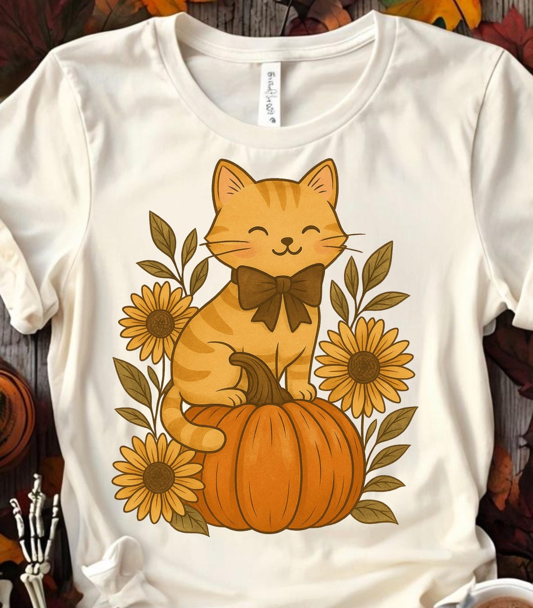 Cozy Fall Cat PNG, Pumpkin and Sunflower Clipart, Autumn Cat Shirt ...
