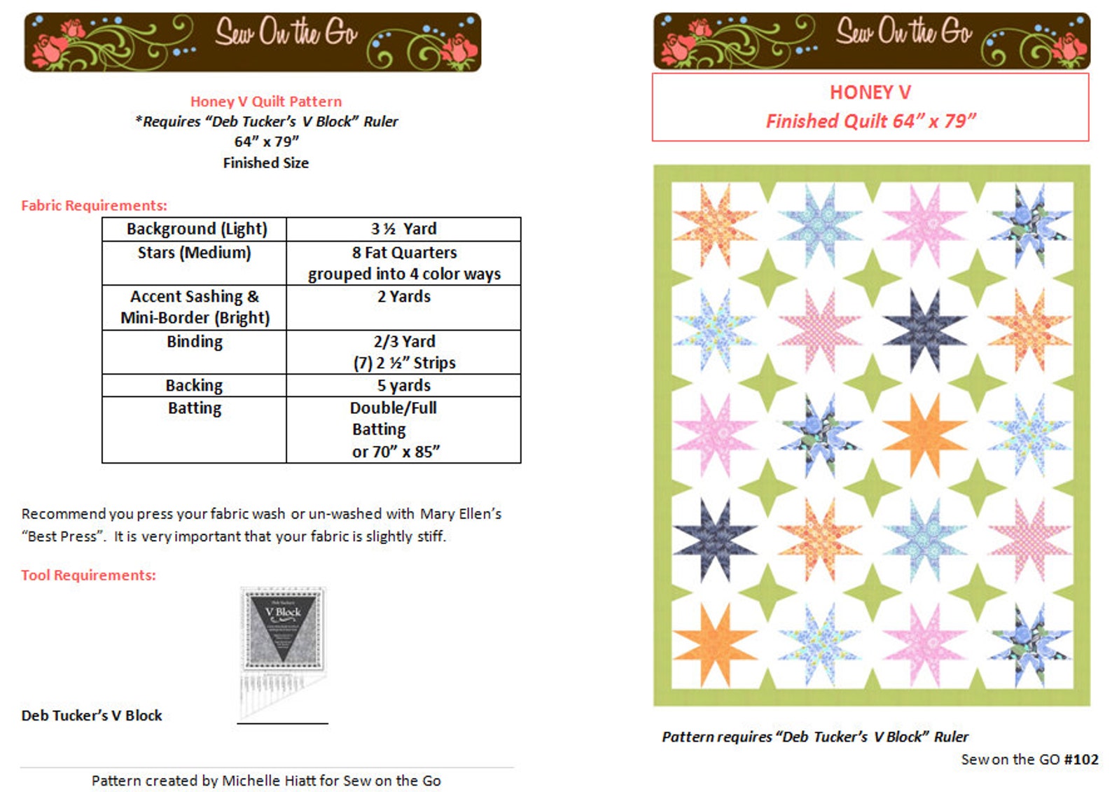 Honey V Quilt Pattern - Etsy