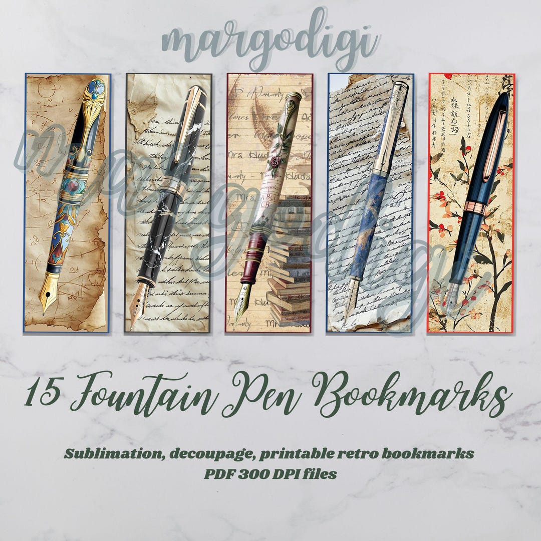 Fountain Pen Bookmarks: Retro Printable Designs (PDF Files) - Etsy