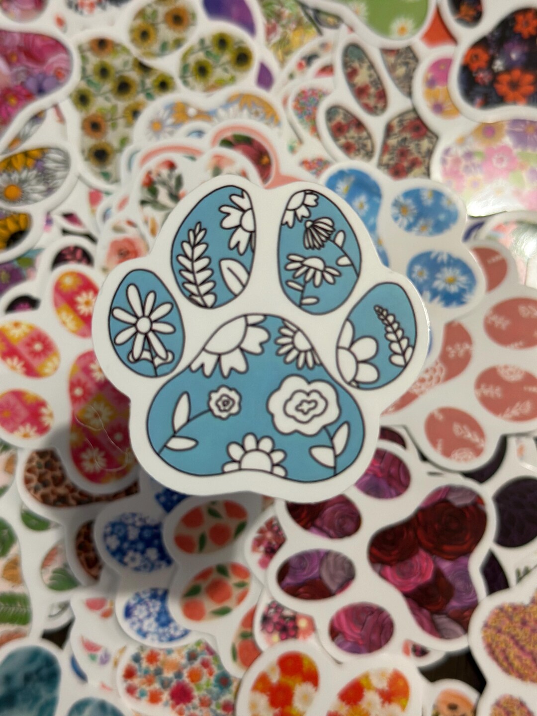 Blue and White Floral Paw Print Sticker Waterproof Laptop Decal - Etsy