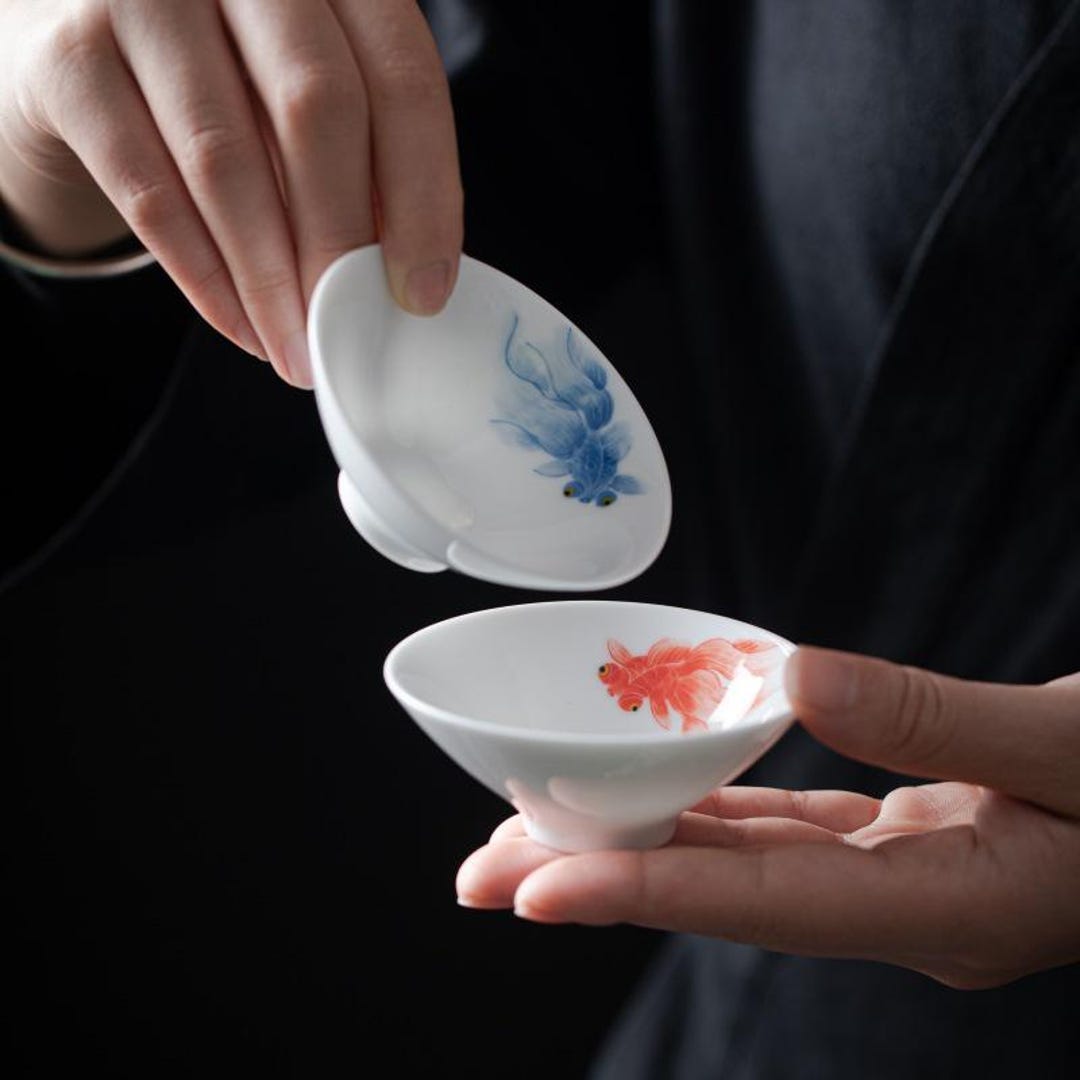 Handmade Hand-painted Goldfish Hat Cup Pair of Cups Ceramic Tea Cup Tea ...