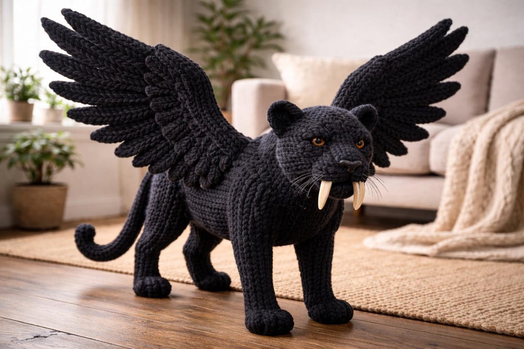 Realistic Winged Sabertooth Panther Crochet Pattern PDF, Dark Fantasy ...
