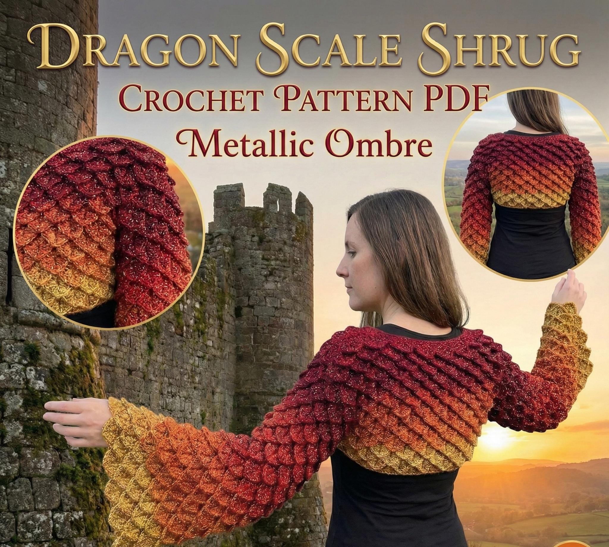 Dragon Scale Shrug Crochet Pattern Crocodile Stitch Bolero Bell Sleeve ...