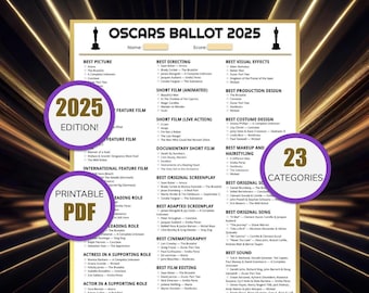 OSCARS 2025 BINGO: Fun Printable Game for 97th Academy Awards Night ...