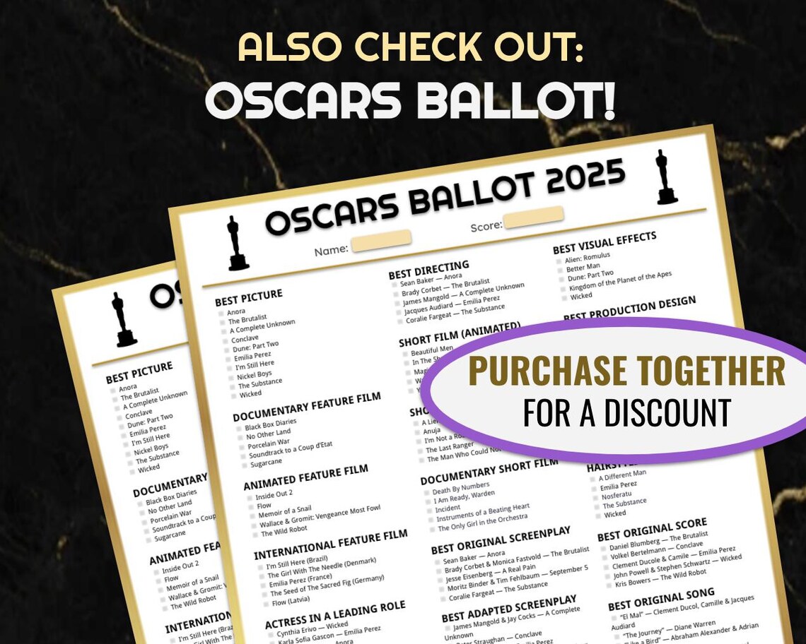 OSCARS 2025 BINGO: Fun Printable Game for 97th Academy Awards Night ...