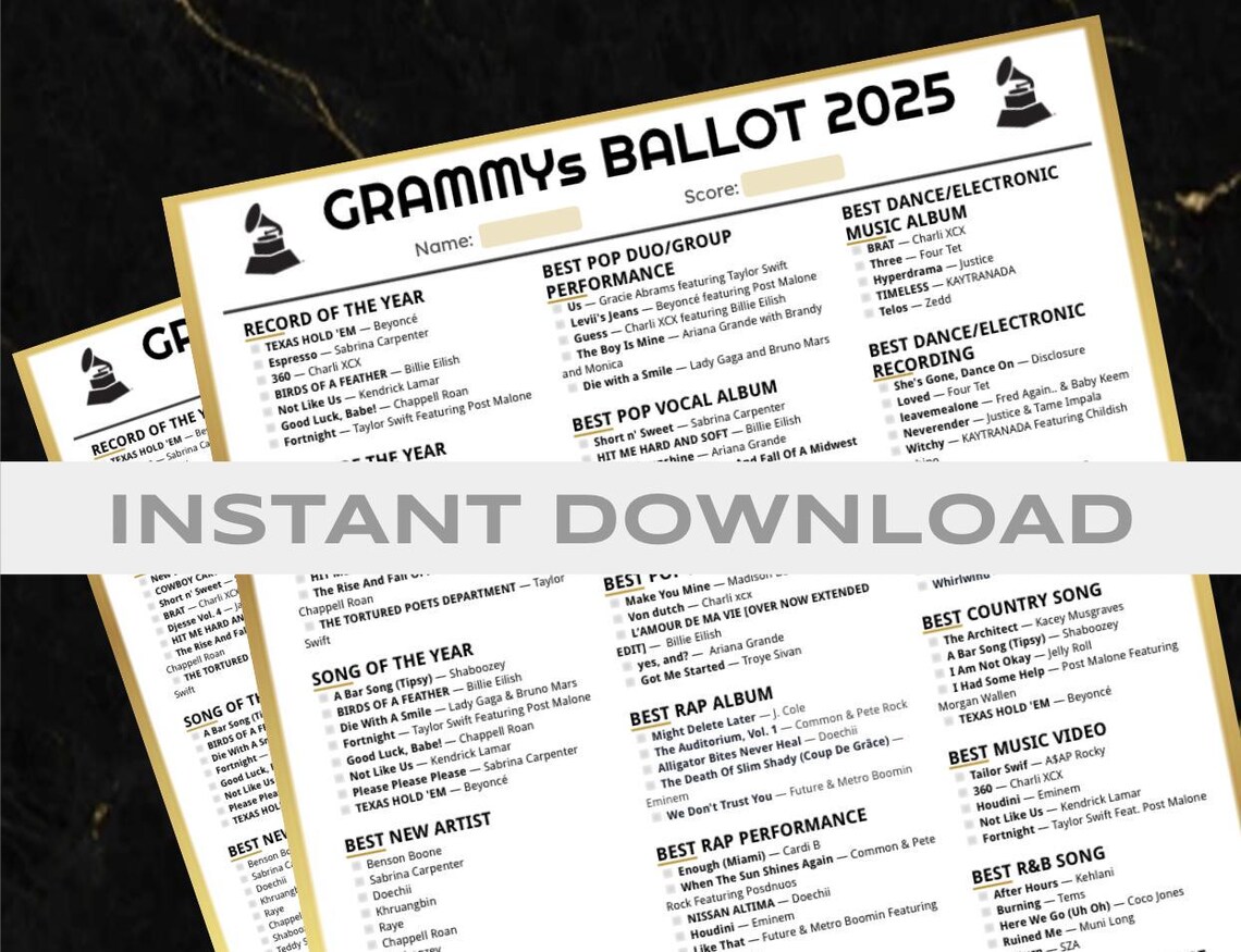 2025 Grammys Ballot FUN: Grammys Prediction 2025 Printable Game for ...