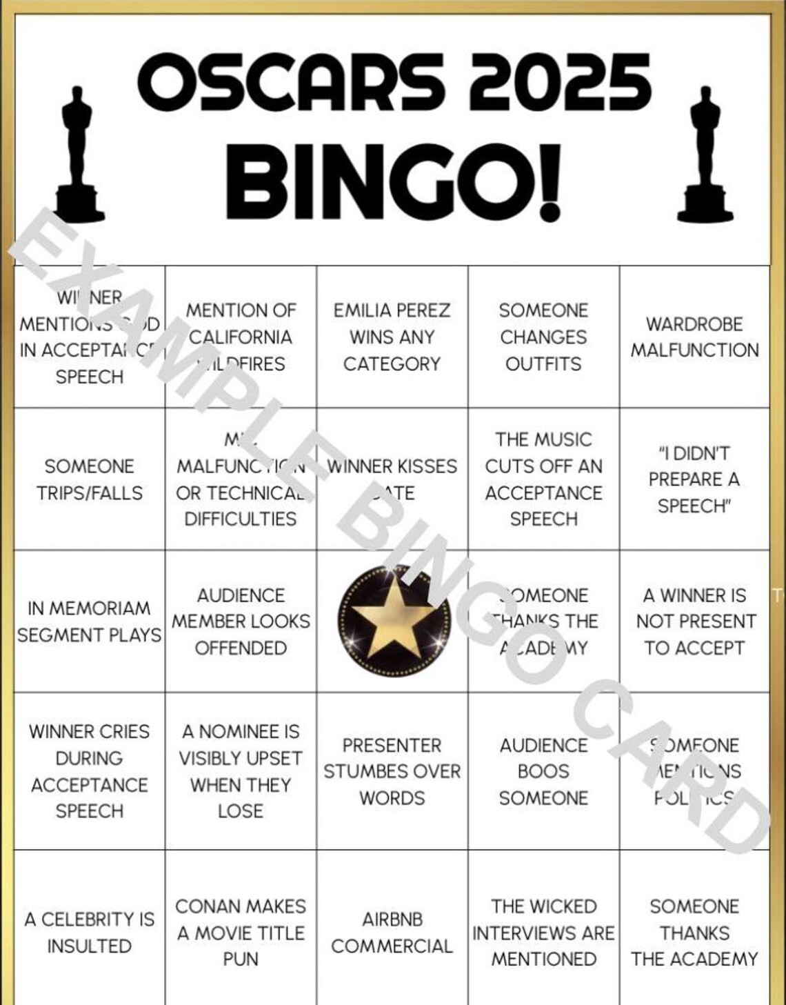 OSCARS 2025 BINGO: Fun Printable Game for 97th Academy Awards Night, Perfect for Awards Show ...