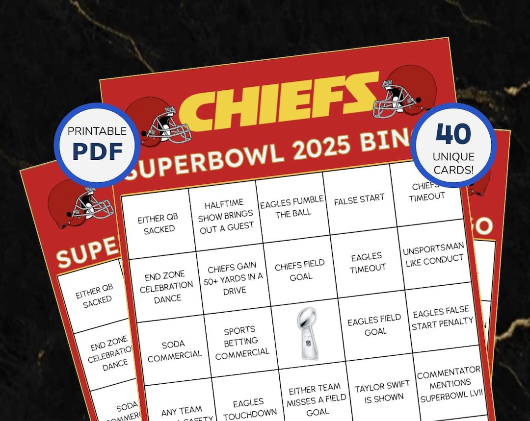 CHIEFS BINGO Superbowl LIX – Fun Printable Game for 2025 Football Party ...