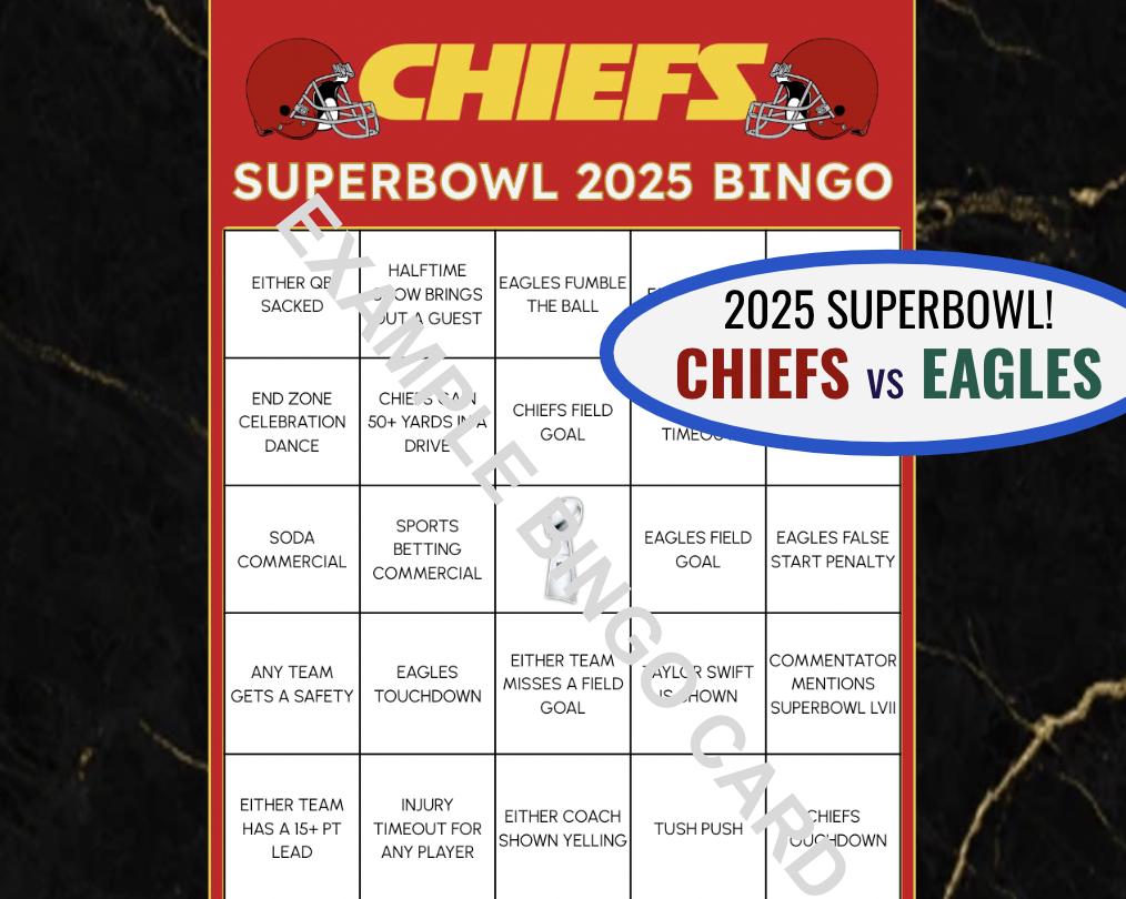 Chiefs 2025 Super Bowl Bingo: Fun Printable Game for Eagles Vs. Chiefs ...
