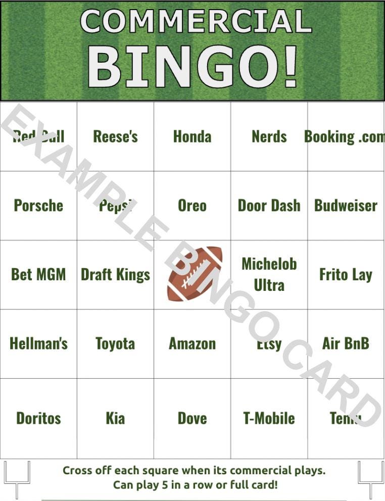 Superbowl Commercial Bingo – Fun Printable Game for 2026 Football ...