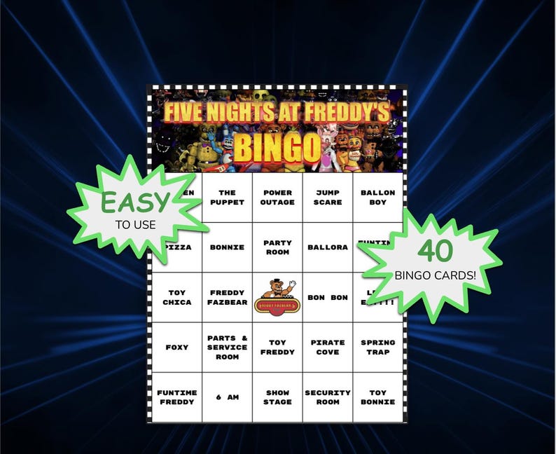 FNAF Bingo, Five Nights at Freddy's Birthday Party Game, FNAF Theme ...