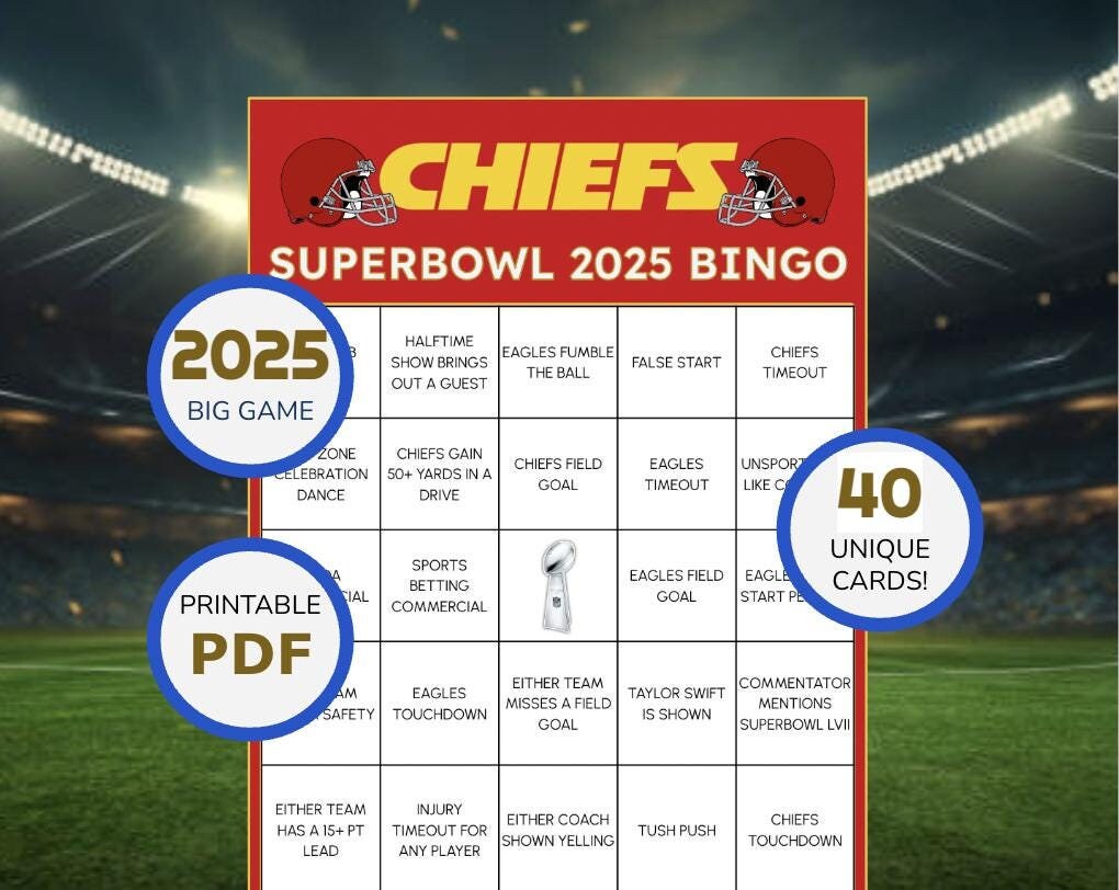 Chiefs 2025 Super Bowl Bingo: Fun Printable Game for Eagles Vs. Chiefs ...